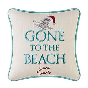C&F Home Gone to The Beach Love Santa Coastal Holiday Embroidered Saying Cute Christmas Decor Decoration Accent Pillow 10 x 10 Multi