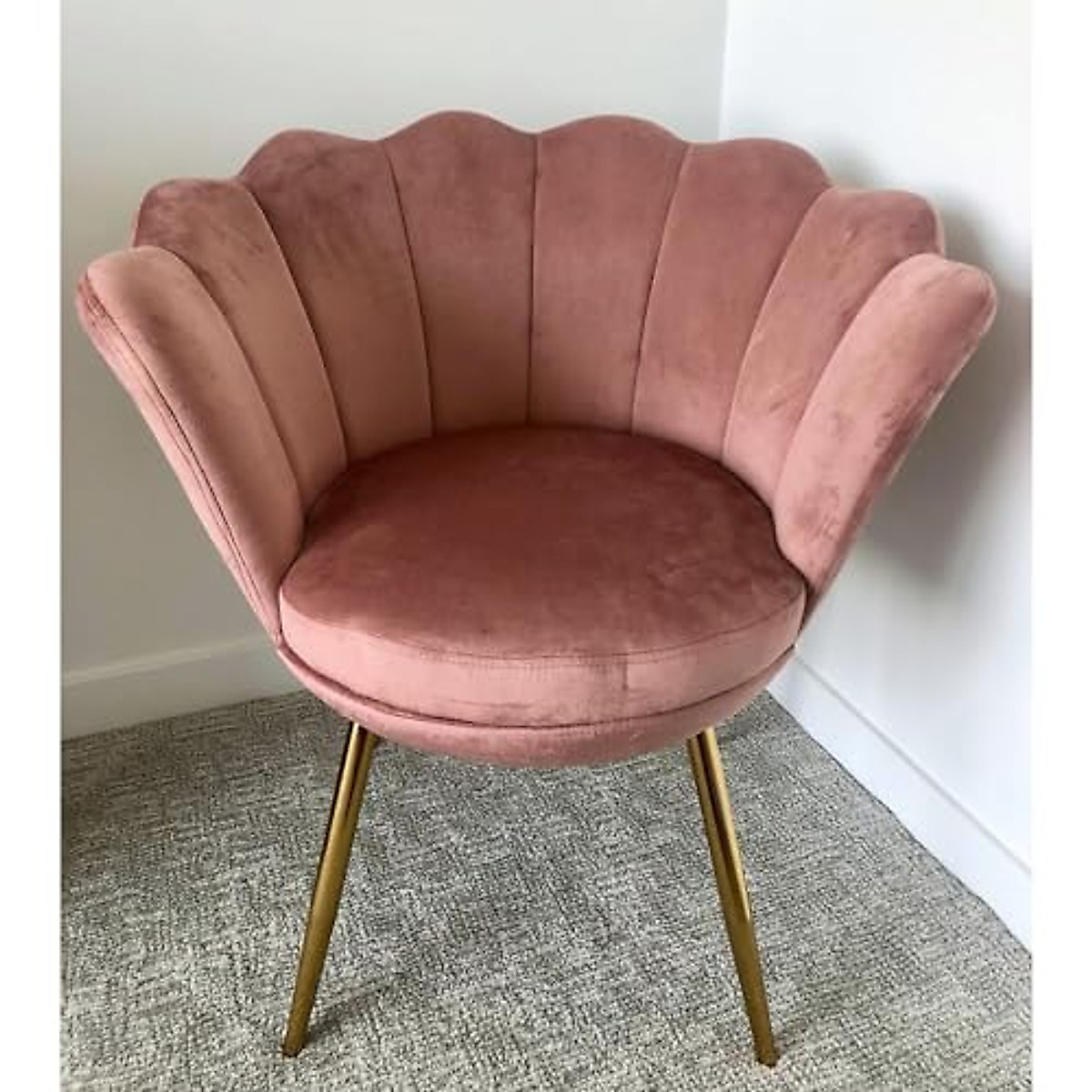 chairus Velvet Accent Chair, Upholstered Vanity Chair with Shell Back & Gold Metal Legs, Modern Small Armchair Side Chair Guest Chair for Living Room Bedroom Makeup Dressing Room, Antique Pink