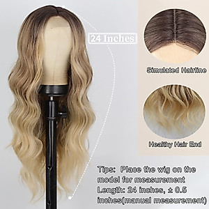 AISI QUEENS Long Blonde Wigs for Women Ombre Blonde Wavy Synthetic Curly Hair Wigs Natural Looking Middle Part Heat Resistant Fibre for Daily Party Use 24 Inch