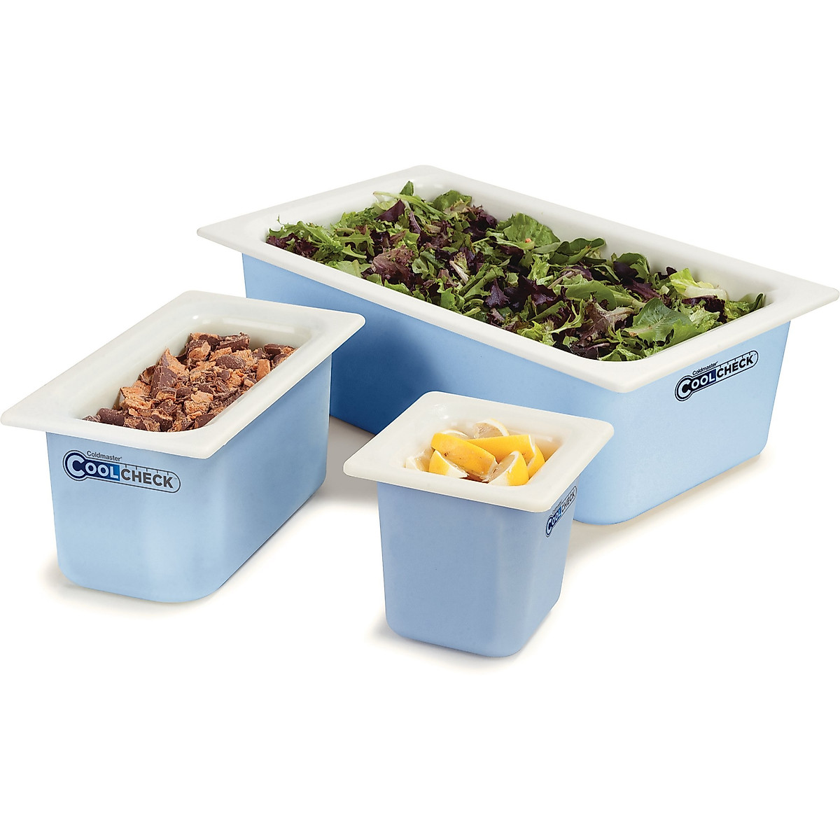 Carlisle FoodService Products Coldmaster Coolcheck Plastic Food Pans, Divided for Catering, Kitchens, Restaurants, 3.4 Quarts, White, Blue
