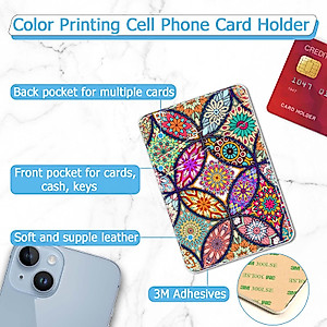 TIHYWR Leather Phone Card Holder Phone Wallet, Stick Back Phone Wallet Sticker Stylish Phone Case Credit Card Holder, Suitable for iPhone, Samsung, Android and Most Smart Phones.Five Color Flowers