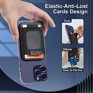 HLHGR Magnetic Wallet Card Holder Compatible with MagSafe，iPhone Wallet with Adjustable Stand for iPhone 14 Pro Max/14 Plus/14 Pro/14, iPhone 13 Pro Max/13 Pro/13, iPhone 12/12 Pro/12 Max Black