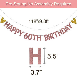HAPPY 60TH BIRTHDAY Banner,Pre-Strung,Rose Gold Paper Glitter Party Decorations for 60 Years Old 60TH Birthday Party Supplies Letters Rose Gold ZHAOFEIHN