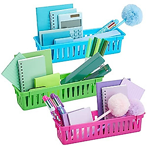 12-Pack Small Pencil Holder Trays, Elementary Teacher Supplies for Classroom Must Haves, Caddy, Plastic Organizer Baskets for Office Storage, Organization, Decorations (Rainbow, 10.0x2.9x2.4 in)