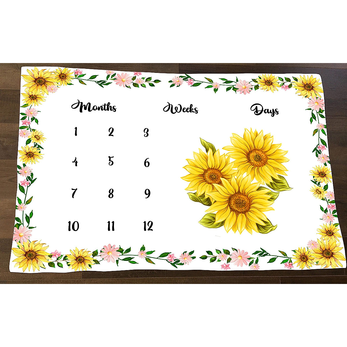 LYLYCTY Baby Monthly Milestone Blanket, Sunflower Months Blanket for Neutral Newborn Baby Shower, Includes Wreath and Frame 60"x40" BTLSLY10