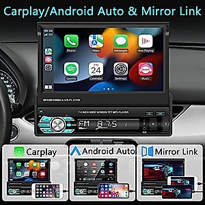 Car Stereo with Apple Carplay Android Auto 7 Inch Foldable HD Touchscreen Radio Supports FM Bluetooth Android/iOS Mirror Link SWC,Single Din Car Audio with AHD Backup Camera/USB/TF Card Port/AUX-in