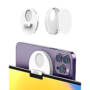 SODI iPhone Continuity Camera Mount - iPhone Camera Mount Compatible with MagSafe for iPhone 14/13/12, iPhone Webcam Mount for MacBook macOS Ventura, Desk View Support iPhone Monitor Loop Mount, White