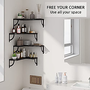 MOLYHOM Wood Floating Corner Shelves, Wall Shelves for Bedroom, 4 Sets of Wall Mounted Shelf
