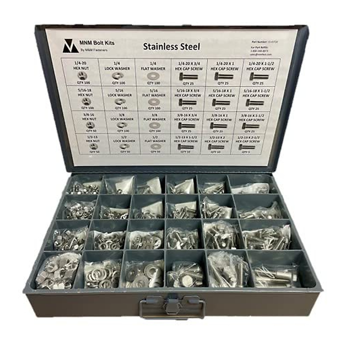 1,250 Piece Stainless Steel 18-8 Coarse Thread Nut Bolt Hex Bolt Hex Head Cap Screw & Washer Assortment with Metal Drawer