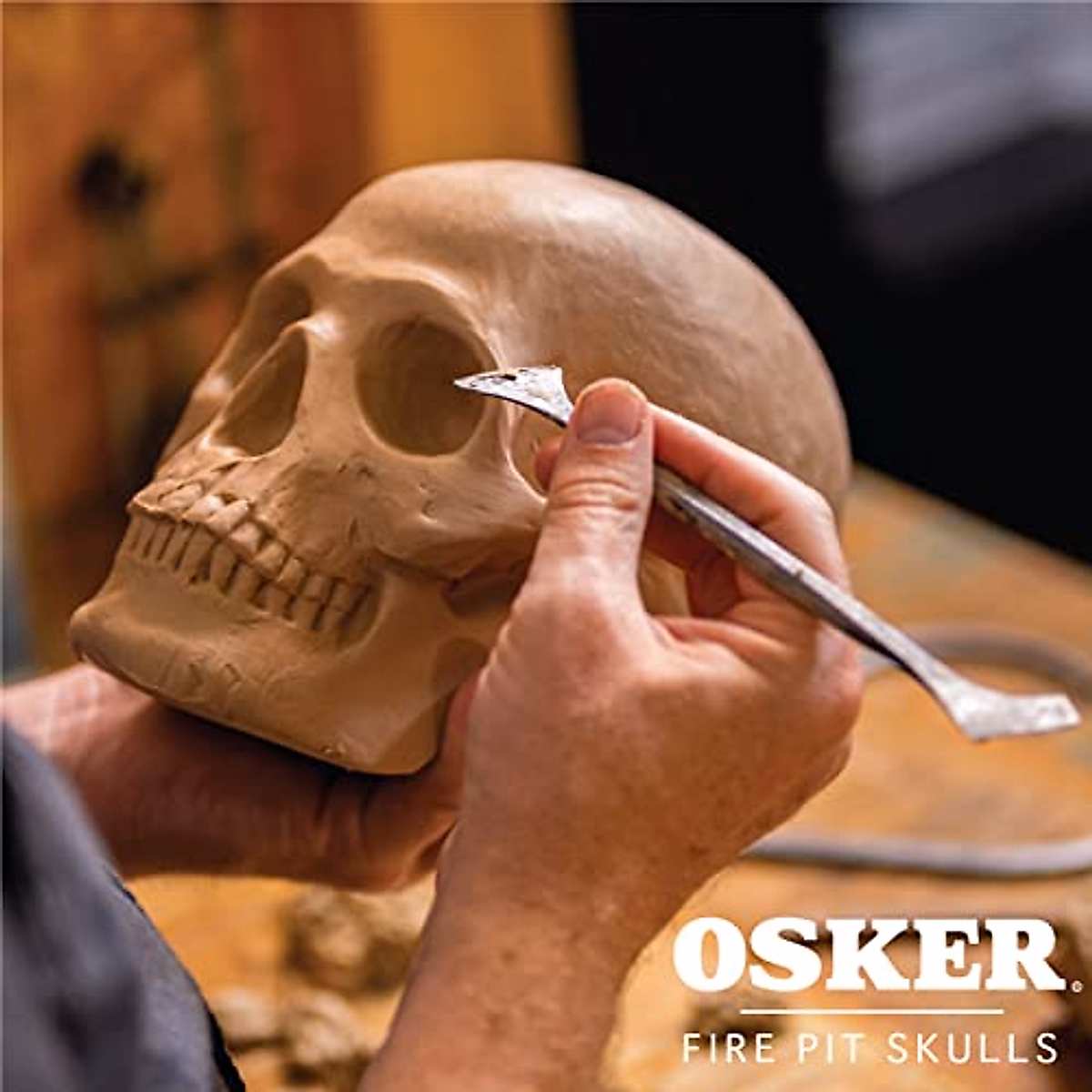 OSKER Ceramic Fireproof Fire Pit Skull Log for Bonfire, Campfire, Fireplace, Firepit | Halloween Decor | for Gas, Propane, or Wood Fires | 9 Inch - Black