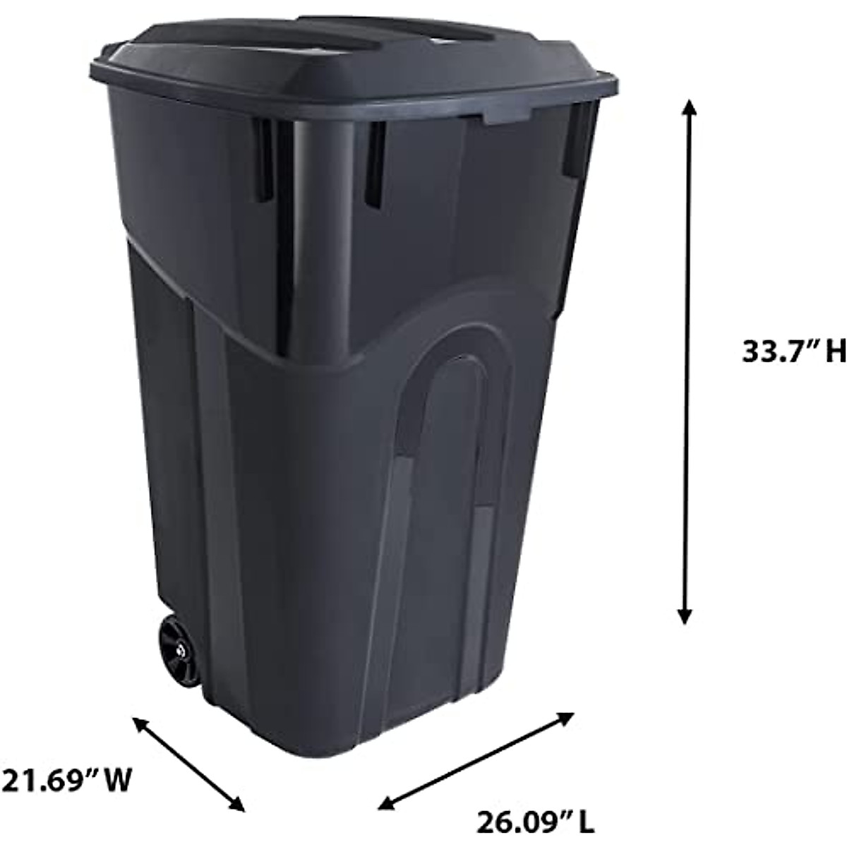 32 Gallon Wheeled Outdoor Garbage Can with Attached Snap Lock Lid and Heavy-Duty Handles, Black, Heavy-Duty Construction, Perfect Backyard, Deck, or Garage Trash Can, 2 Pack