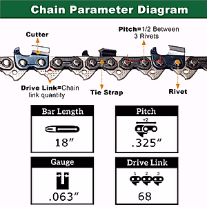 UPFOREST. Stihl Chainsaw Chain 18 Inch MS250 Chain, MS251, MS251c, Replacement for 3639 005 0068, 26RS 68, L68 (22MO68X3)