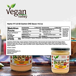 VEGAN VALLEY Cashew Nacho Cheeze Sauce, 14.5 oz - Shelf Stable, Tangy Vegan Nacho Cheeze -Certified Gluten-Free, Kosher, Dairy Free Cheeze -Non-GMO Plant-Based Cheeze Great As Vegan Pasta Sauce, Dip