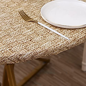Round Vinyl Fitted Tablecloth with Flannel Backing Elastic Edge Design Table Cover Waterproof Oil-Proof PVC Table Cloth Stain-Resistant Wipeable for Round Table…