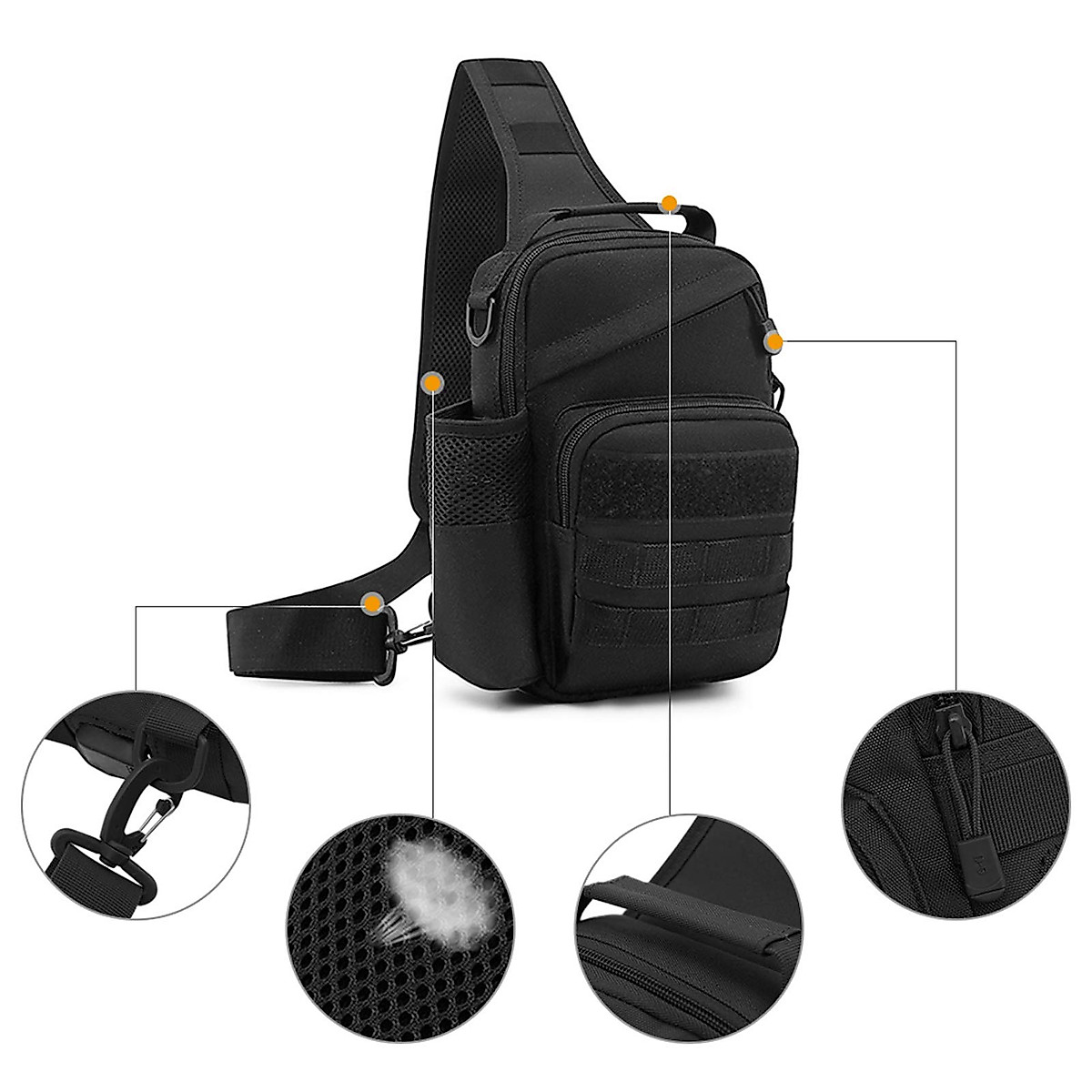 BAIGIO Small Tactical Sling Bag One Shoulder Chest Backpack Casual Daypack (Black with Top-handle)