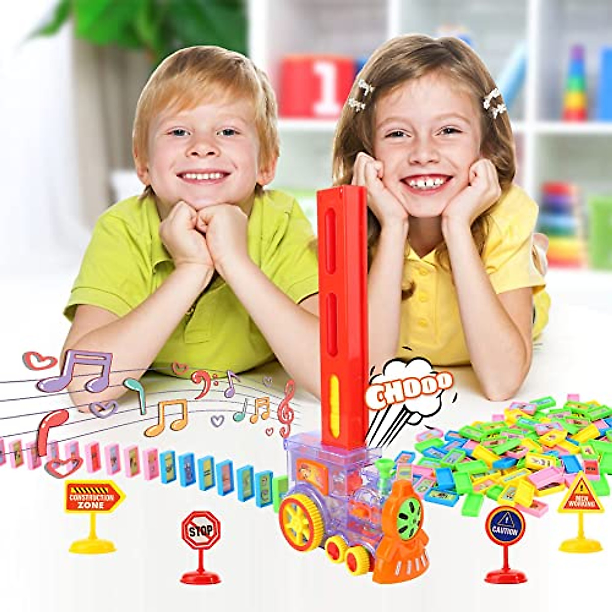 MCPINKY Domino Train Set for Boys 4-6,Toddler Toys Domino Rally Train Building and Stacker with 2PCS Domino Sleeve for Christmas Birthday Gifts Boys,Girls Age 3-8