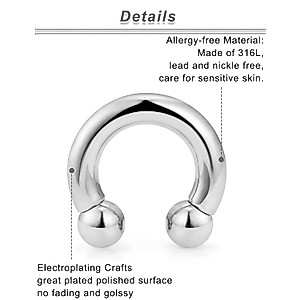 Ocptiy 6G 8G 12G 14G 16G Ear Earrings Gauges Septum Plugs Tunnels Stretching Kit Surgical Stainless Steel Horseshoe Eyebrow Lip Belly Nipple Ring Cartilage Helix Tragus Earrings Piercing Kit