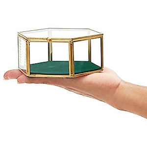 Juvale Velvet Glass Jewelry Box, Gold Hexagon Box for Trinkets (5 x 4.5 x 2.1 In)