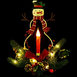 Doingart 2 Pack Solar Christmas Light Outdoor Decoration Clearance, LED Candle, Snowman Christmas Light with Faux Pine Cones, Foliage Accents Garden Decorative Stake