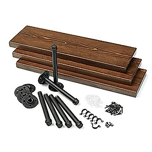 Mark One Home Goods 3 Tier Wood Shelves with Black Pipe Brackets (Dark Walnut, 3 Tier)