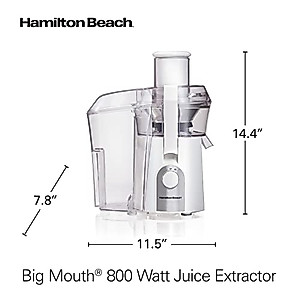 Hamilton Beach 67702 Juicer Machine, Big Mouth Large 3” Feed Chute for Whole Fruits and Vegetables, Easy to Clean, Centrifugal Extractor, BPA Free, 800W Motor, White