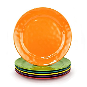 KX-WARE Melamine Plates Set of 6, 8-inch 100% Melamine Salad Plates for Everyday Use, Break-resistant and Lightweight, Multicolor