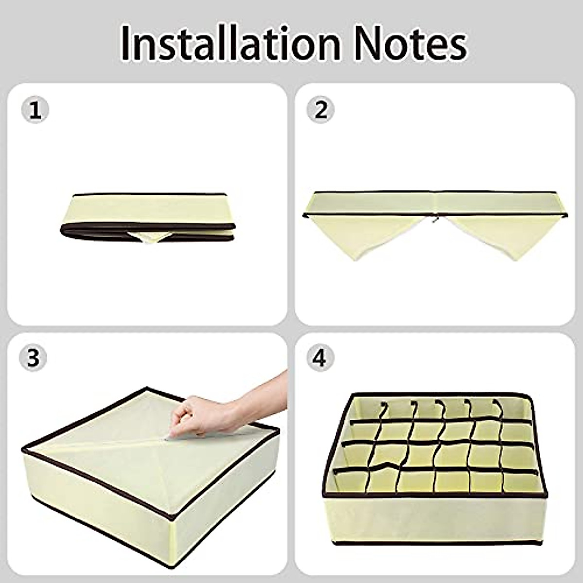 Bofoho Underwear Organizer, 4 PCs Foldable Closet Dresser Drawer Organizer for Clothes, Lingerie, Bra, Panty, Sock, Tie and Belt Storage (Beige)