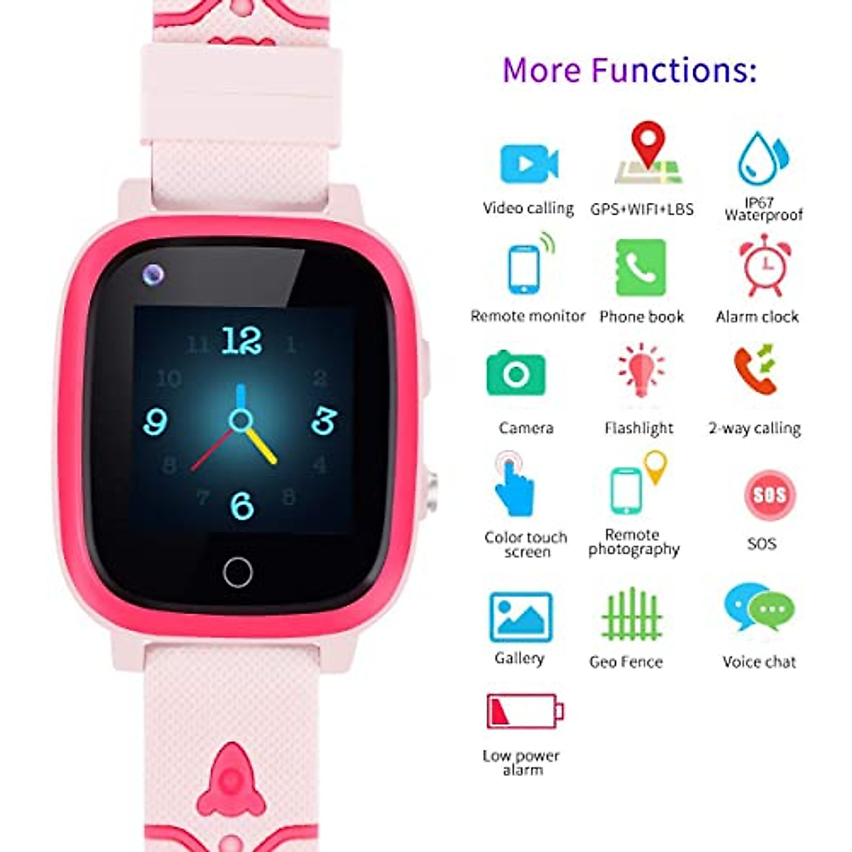 4G Kids SmartWatches, IP67 Waterproof LBS WiFi GPS Tracker Children Smartwatch Phone Call for Boys Girls, Touch Screen Cellphone Video Call Voice Chat Anti-Lost SOS Learning Toy for Kids Gift, Pink