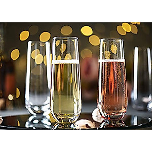 KooK Stemless Glass Champagne Flutes, Cocktail Cups for Rose, Prosecco, Mimosa, Great for Weddings and Parties, Dishwasher Safe, 9.4 oz, Set of 8
