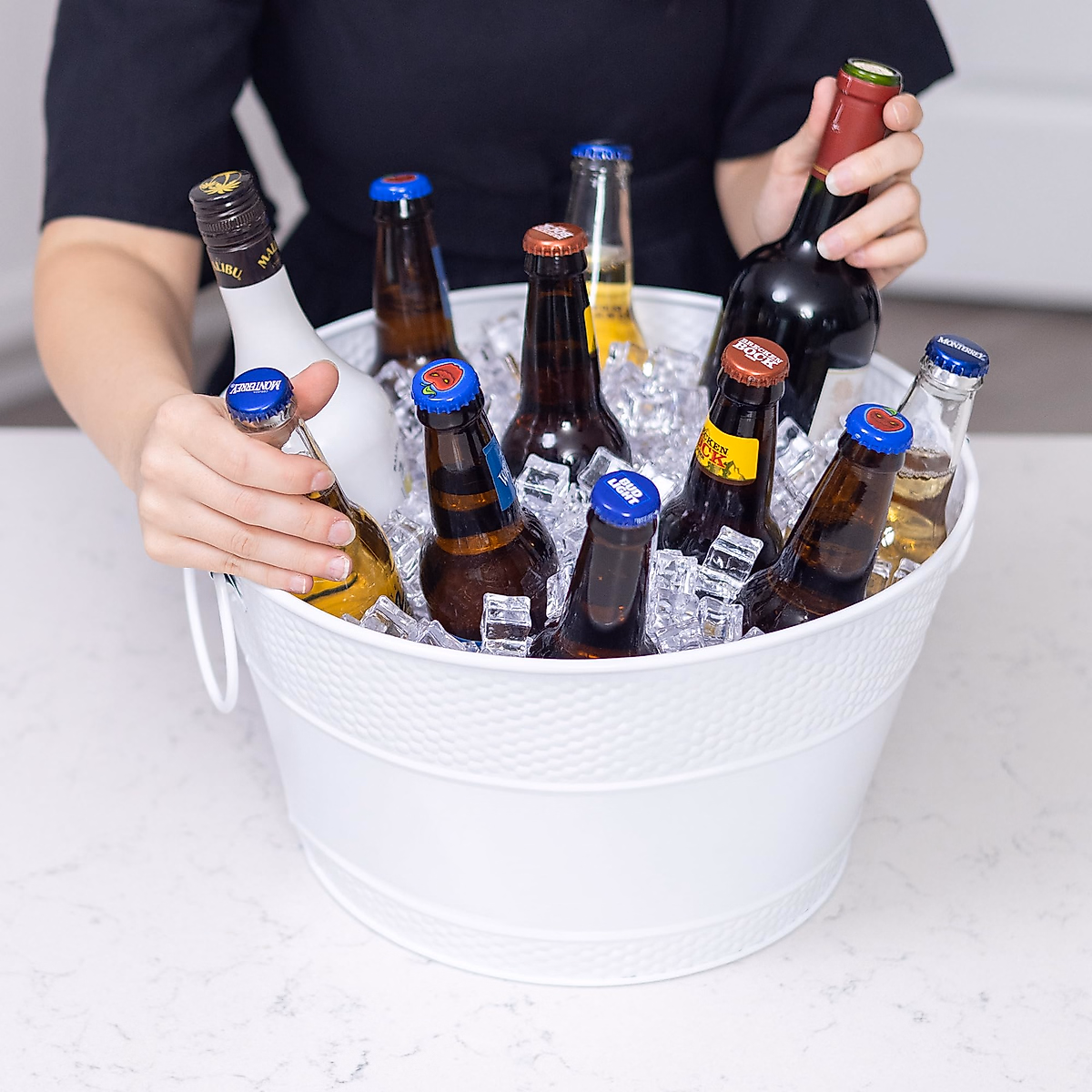 BREKX White Galvanized Beverage Bucket and Wine Bucket Chiller for Parties, Leak & Rust Resistant, Sealed, Large Ice Bucket for Cocktail Bar, 12-Quart / 4 Gallon Bucket