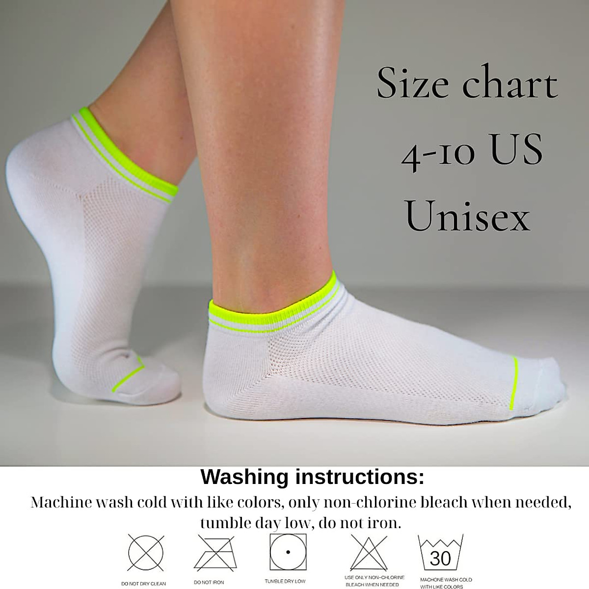 AzovSea White Thin Cotton Socks Ankle Women's Socks with Neon Stripes - Athletic Running socks Golf Gym socks 4-10 US size