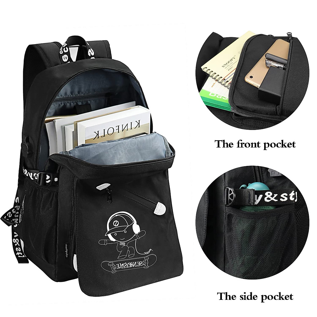 Glow Anime Skateboard Backpack with Sling Bag for Boys, School Bags Bookbag for Teenager