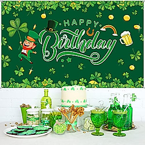 Happy Birthday St. Patrick's Day Backdrop Banner Saint Patricks Birthday Party Decorations Green Shamrock Sign Irish Luck Day Photo Booth Banner Birthday Backdrops Decor Supplies