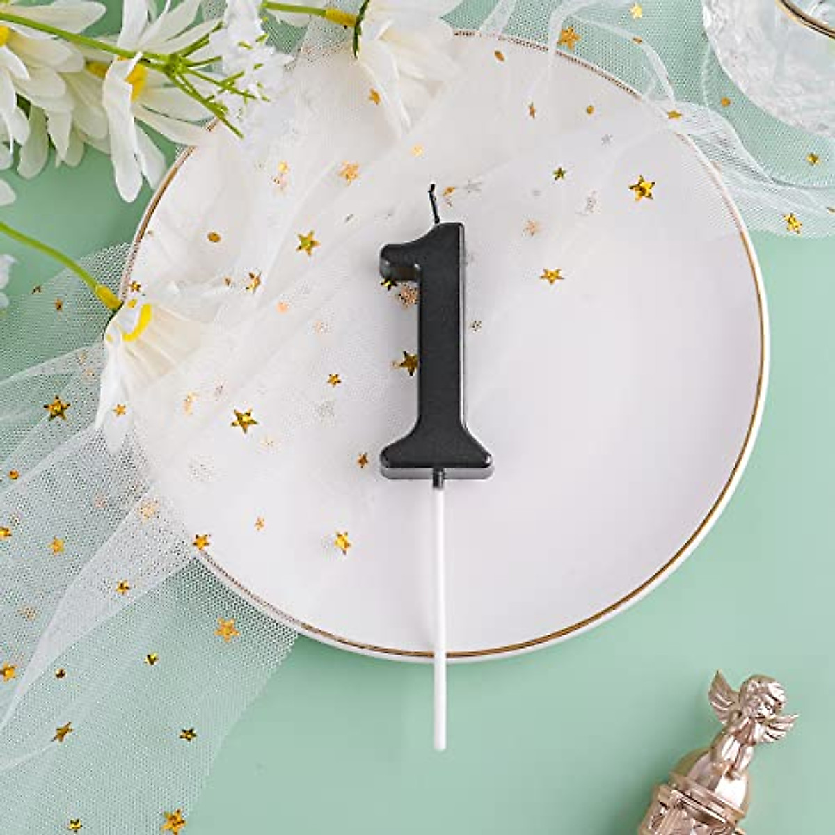 AIEX 7cm/ 2.76 Inch Cake Number Candle, Medium Size Black Numeral Birthday Candle Cake Topper Decorations for Kids Adults Wedding Anniversary Party (Number 1)