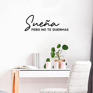 Vinyl Wall Art Decal - Sueña Pero No Te Duermas/Dream But Don't Fall Asleep - 9" x 25" - Trendy Cute Inspiring Positive Spanish Quote Sticker for Bedroom Living Room Playroom Kids Room Decor (Black)