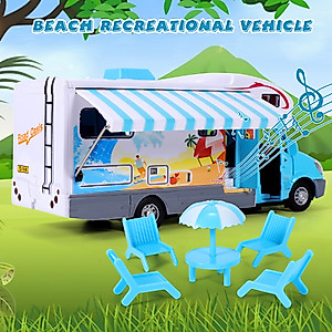 BUNICORN RV Camper Vehicle Playset Camping Toy Set Beach Recreational Vehicle Large Pull Back Car Pretending Toys Alloy Car Chair Table Toys