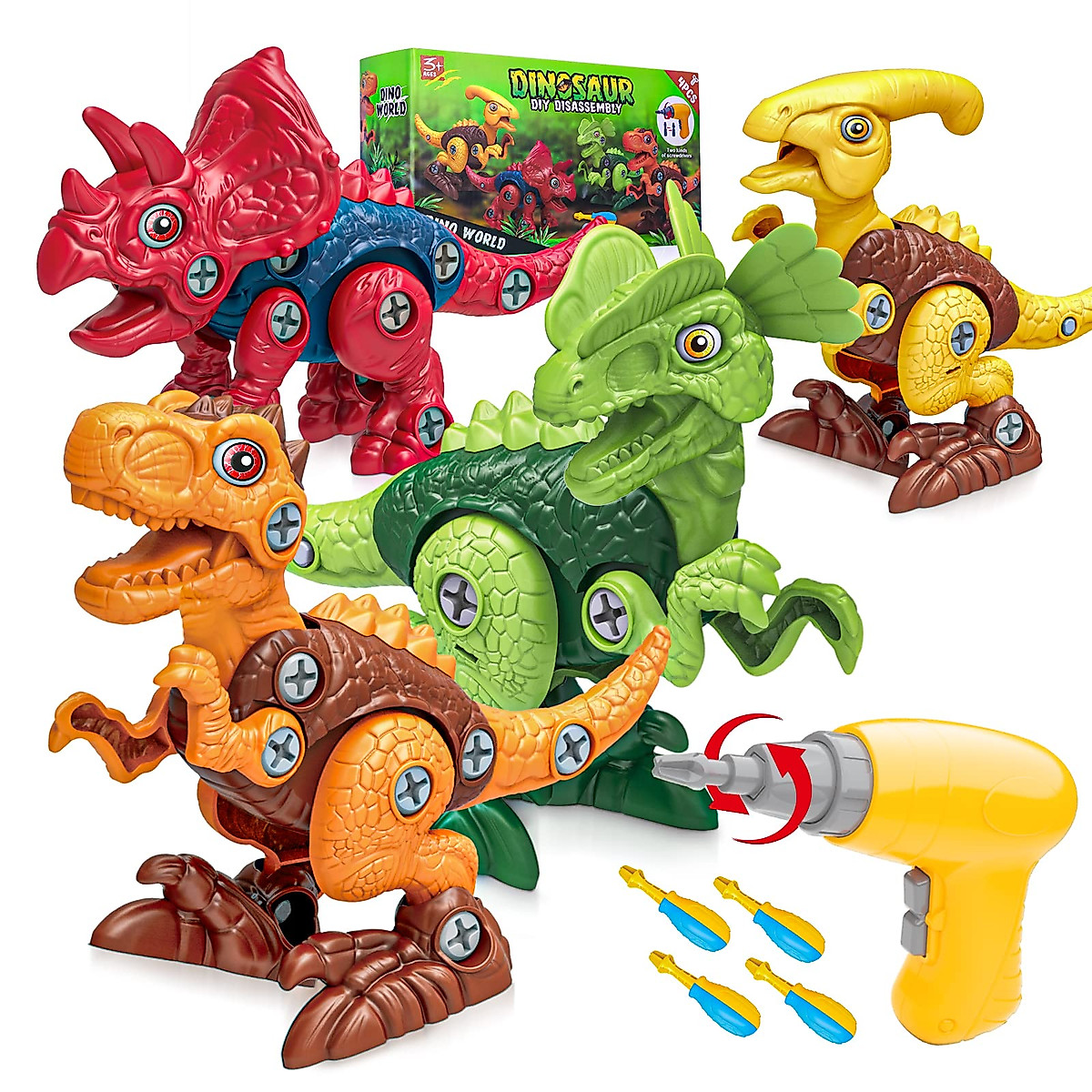 Powerextra Take Apart Dinosaur Toys, STEM Dinosaur Toy Set with Electric Drill, Educational Learning and Fun Construction for Kids Ages 3-8