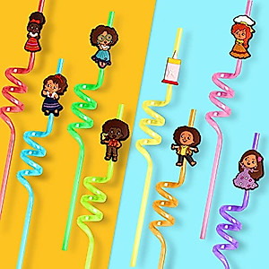 24 Encanto Party Favors Reusable Drinking Straws 8 Designs Great for Magic Movie Birthday Party Supplies with 2 Cleaning Brushes