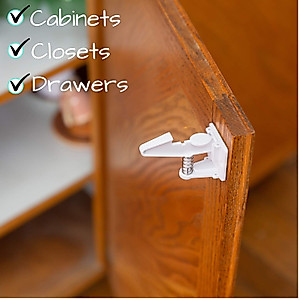 Baby Shine Child Safety Cabinet Locks and Child Proof Drawer Locks (10-Pack) - Adhesive, Invisible Baby Safety Locks for Baby Proofing Cabinets & Drawers - Easy, Damage-Free Heat Removal! (White)