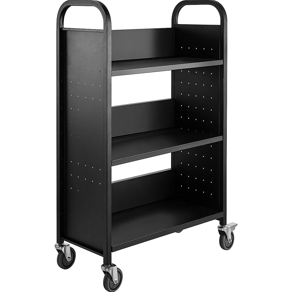 BestEquip Book Cart, 200LBS Library Cart, 49.2''x29.5''x13.8'' Rolling Book Cart, Single Sided L-Shaped Flat Shelves with Lockable Wheels for Home Shelves Office School Book Truck Black