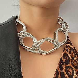BUAJIUBUA Chunky Choker Necklaces for Women Men Collar (SILVER)