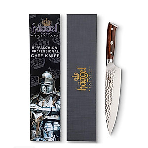 Haggel 8 Inch Damascus Chef Knife for All-Around Food Preparation Ultra-Sharp Professional Kitchen Knife Hand Hammered VG10 Stainless Steel Knife Best Gifts for Chefs