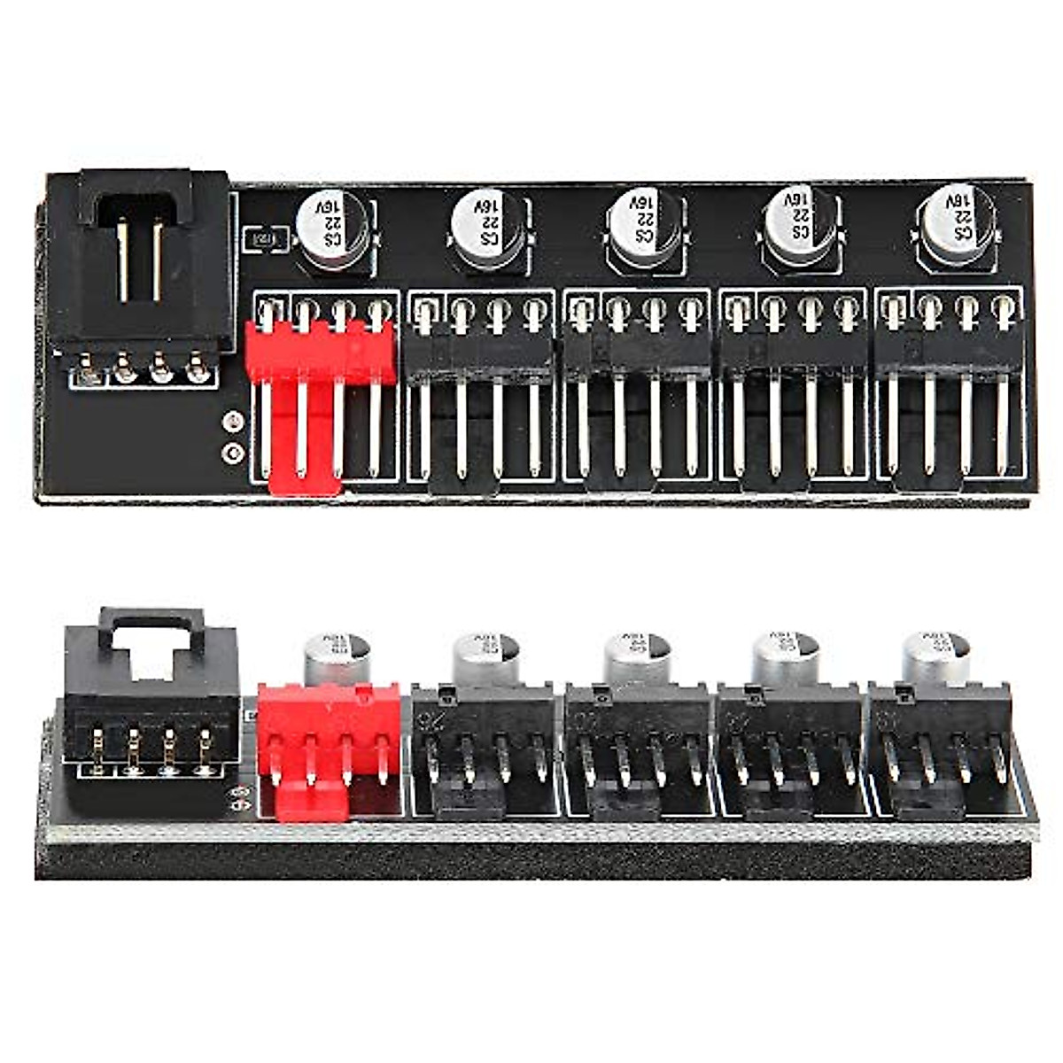 Wider Wiring Expand The 4‑pin Interface 4Pin Fan Hub, 1 to 5 Hub for CPU Motherboard Fan + Capacitor