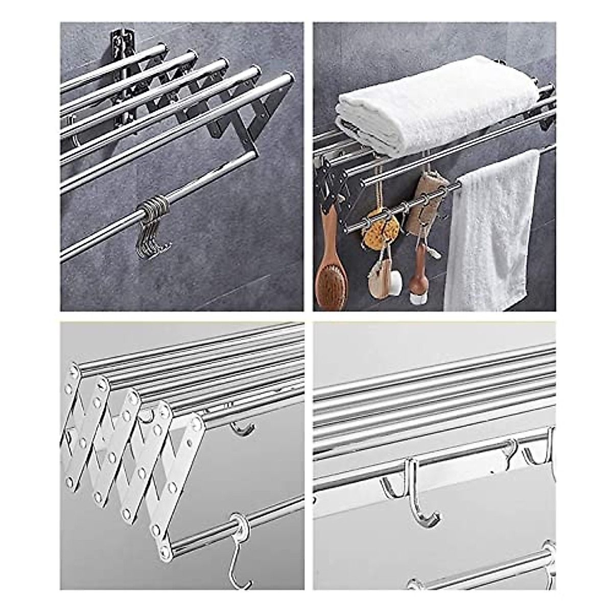 XMCX Wall Mounted Laundry Drying Rack Folding Garment Hanger Clothes Airer Bedroom Clothing Rack Easy Storage Shelf for Socks Bed Linen Side Hooks Easy Storage (Size : 80cm)