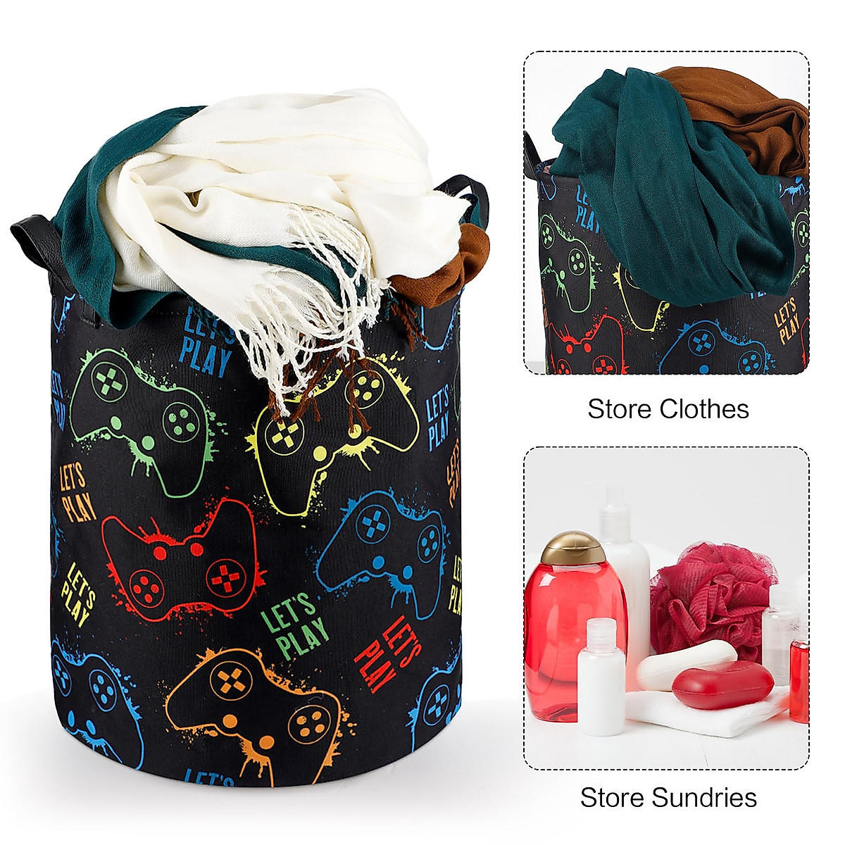 Zhehao 2 Pcs Gamer Laundry Basket Boys Hamper Kids Gaming Storage Basket Hamper Clothes Organizer Toy Storage Waterproof Laundry Hamper for Bedroom Bathroom Gamer Room Decor(Stylish)