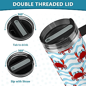 SDMKA 30oz Stainless Steel Tumbler with Straw and Handle, Vacuum Insulated Double-Walled Travel Mug, BPA-Free Leakproof Cup for Hot/Cold Beverages, Red Orange Crabs