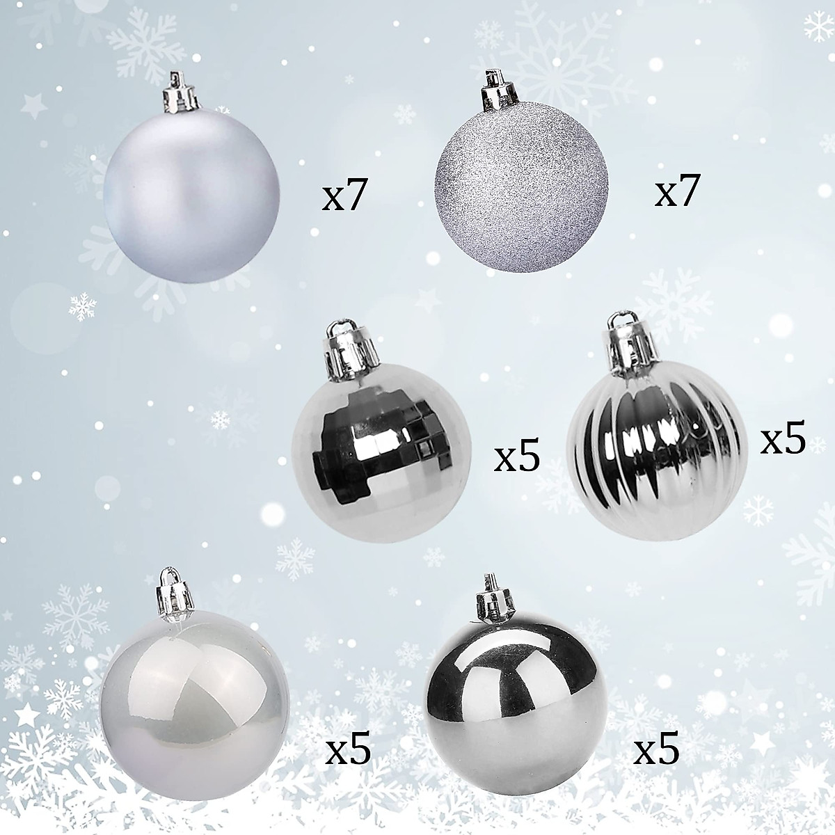Lulu Home Christmas Ball Ornaments, 34 Ct 1.57" Pre-Strung Hanging Ornament Decorations, Xmas Shatterproof Plastic Balls for Holiday Party Wreath Garlands Trees, Silver