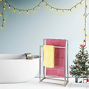 Free Standing Towel Racks for Bathroom, 2 Tier Stainless Steel Indoor Outdoor Floor Towel Rack for Hand Towel Holder Storage and Organization Modern Blanket Rack, Polished Chrome, DECLUTTR