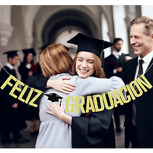 Feliz Graduacion Banner, Spanish 2025 Graduation Banner, 2025 Congrats Grad Banner, Class of 2025 Graduation Party Decorations Gold Glitter