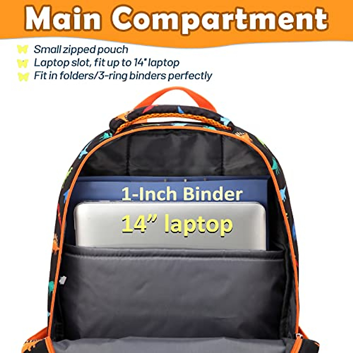 BLUEFAIRY Dinosaur Backpack for Boys Kindergarten Elementary School Bags for Kids Toddler Primary Bookbags for Preschool Lightweight Mochila Para 3 4 5 6 7 Niños Gifts (Orange)